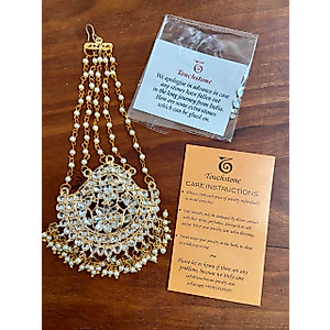 Touchstone Indian Bollywood Pretty Magical Floral Handcrafted Indian Mughal Kundan Look Faux Pearls Hangings Head Enhancing Bridal Designer Jewelry Jhoomer in Gold Tone for Women.