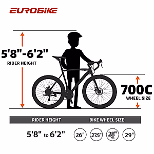 EUROBIKE OBK XC560 Road Bike 700C Wheels 54cm Frame for Men 21 Speed City Commuter Bicycle Complete Racing Bikes (Silver)