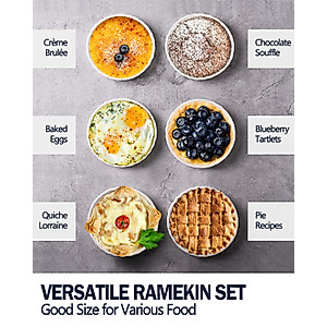 Taeochiy 8 Oz Creme Brulee Ramekins, Porcelain Ramekins Oven Safe, Round Tart Pan Mini Fluted Quiche Dishes, Set of 6, White