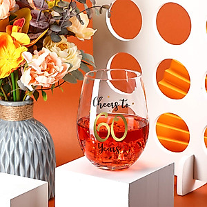Birthday Stemless Wine Glass, Gold Birthday Wine Glass Present for Men Women Birthday Party Wedding Anniversary Decorations, 17 oz Stemless (Cheers to 60 Years)