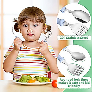 9 Pieces Toddler Utensils Stainless Steel Fork and Spoon Safe Baby Silverware Set, Kid Safe Utensils Children's Flatware Kids Cutlery Set with Round Handle for LunchBox (Blue, Green, Pink)