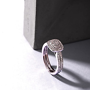 Cali Trove, 1/4cttw Diamond Double Halo Square Engagement Ring with Matching Diamond Wedding Band for Women in 925 Sterling Silver, Women's Silver Square Wedding Ring Set with Diamond Accented Bands,