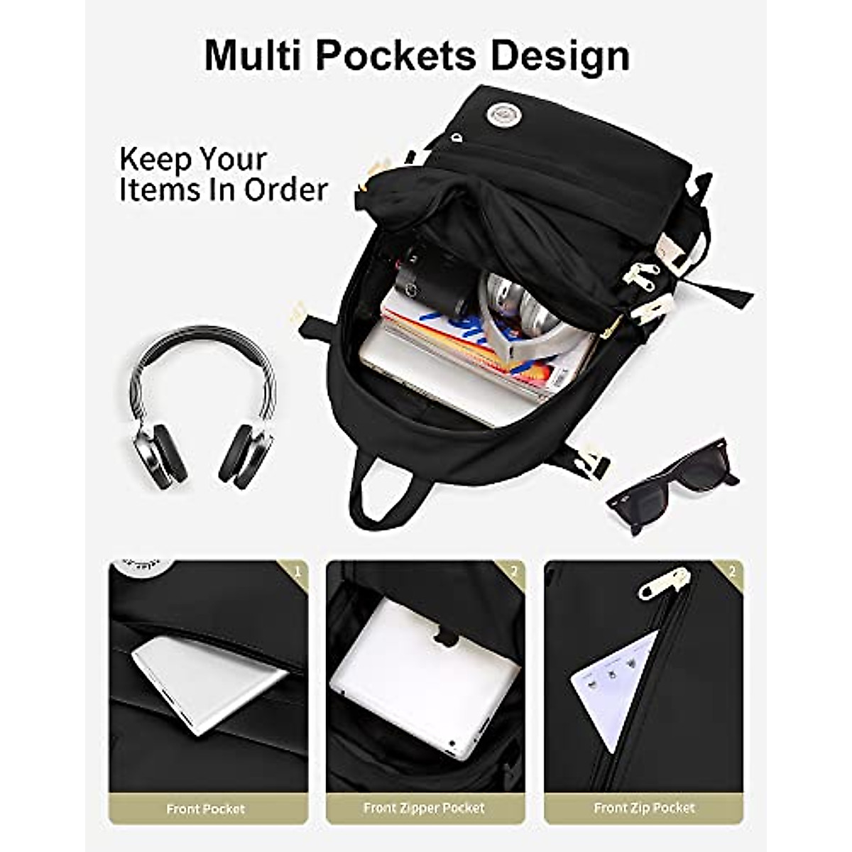 VGOCO Backpack for Women,Unisex Lightweight Backpack Bag Water-proof Casual Rucksack for Women Men Fits 14 inch Laptop Work Daypack Black