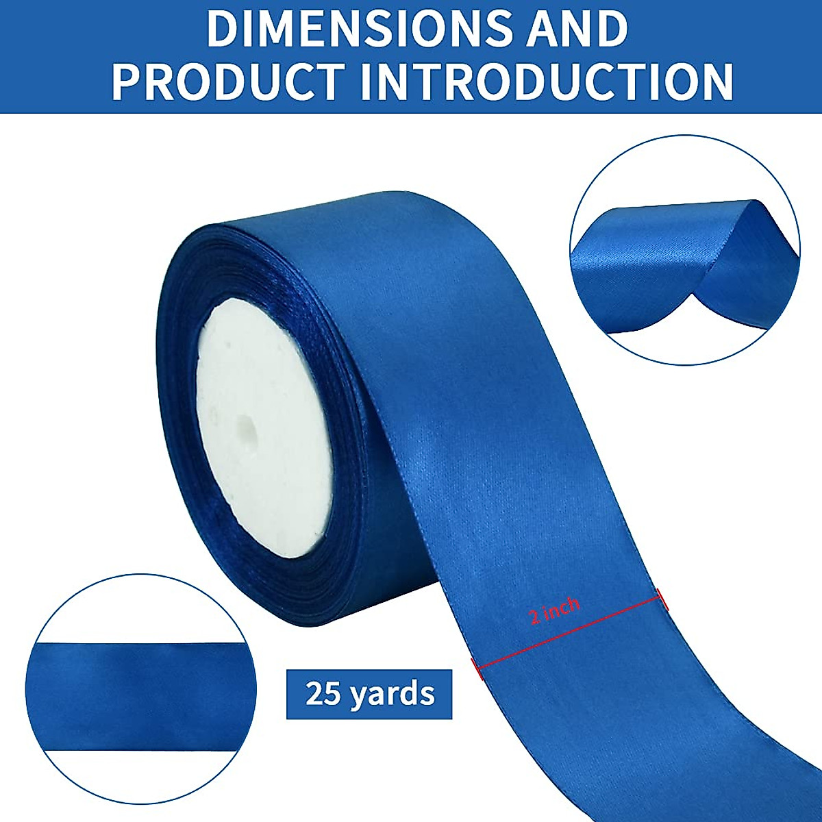 TONIFUL 2 Inch x 25 Yards Wide Royal Blue Satin Ribbon Solid Fabric Ribbons Roll for Valentine's Day Crafts Gift Wrapping Invitation Cards Floral Hair Bows Sewing Party Wedding Car Decoration