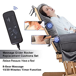 Paddie Dark Grey Massage Glider Rocker Replacement Cushions with Storage Velvet Washable Non Slip for Glider Rocking Chair, 5PCS