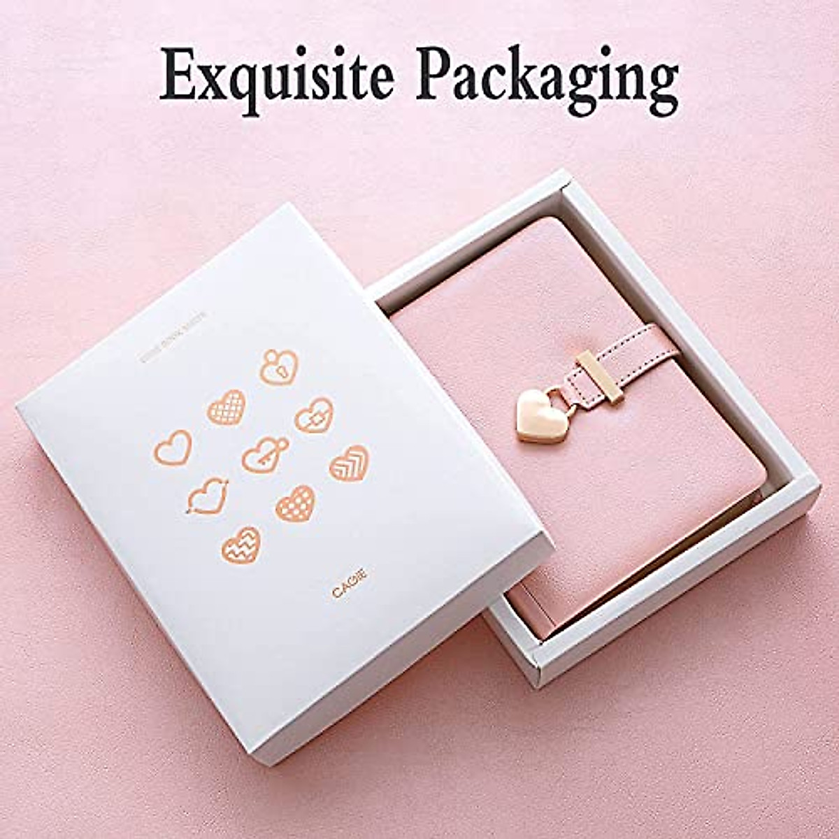 Heart Shaped Lock Diary with Key for Girls PU Leather Cover Journal Personal Organizers Secret Notebook for Women, B6 Size 5.3x7 inch, Pink