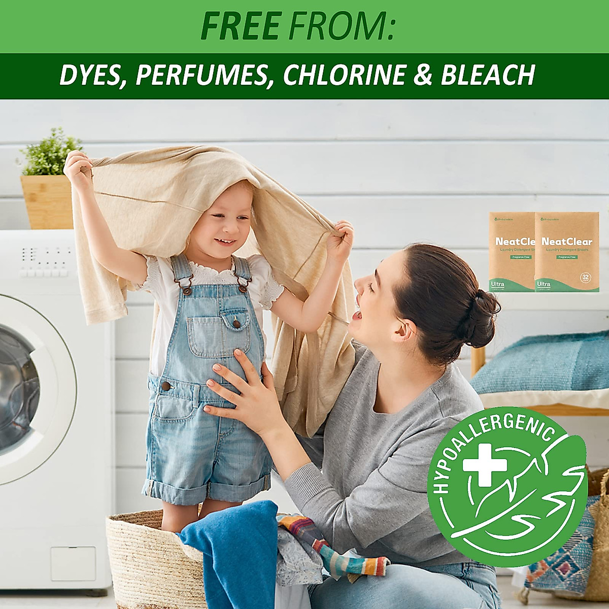 NeatClear Laundry Detergent Sheets - Travel Size - Fragrance Free 32 Strips (32 Loads) - Concentrated Liquidless Laundry Soap - No Mess - Space-Saving - for Travel, Apartments, Dorms, Sink