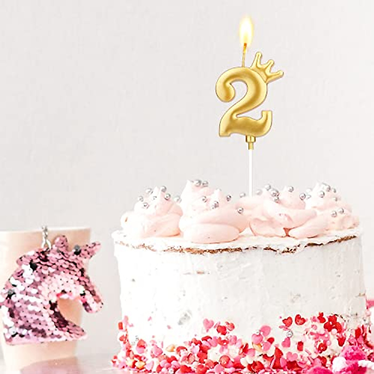 2.36in Birthday Number Candle, 3D Candle Cake Topper with Crown Cake Numeral Candles Gold Number Candles for Birthday Anniversary Parties (2)