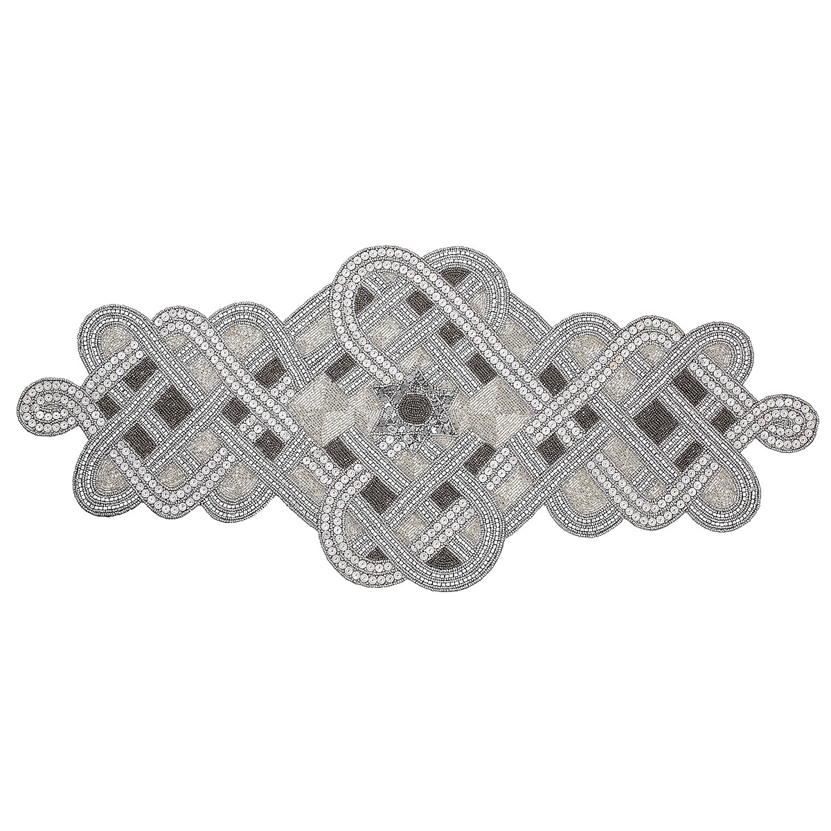 Alpha Living Home Handmade Fancy Scrolled Embroidery Beaded Table Runner for Tabletop and Kitchen Grey/Silver - Home Decor Mat for Wedding Party Family Gathering - Pack of 1 Measure 15.5 x 35 inches