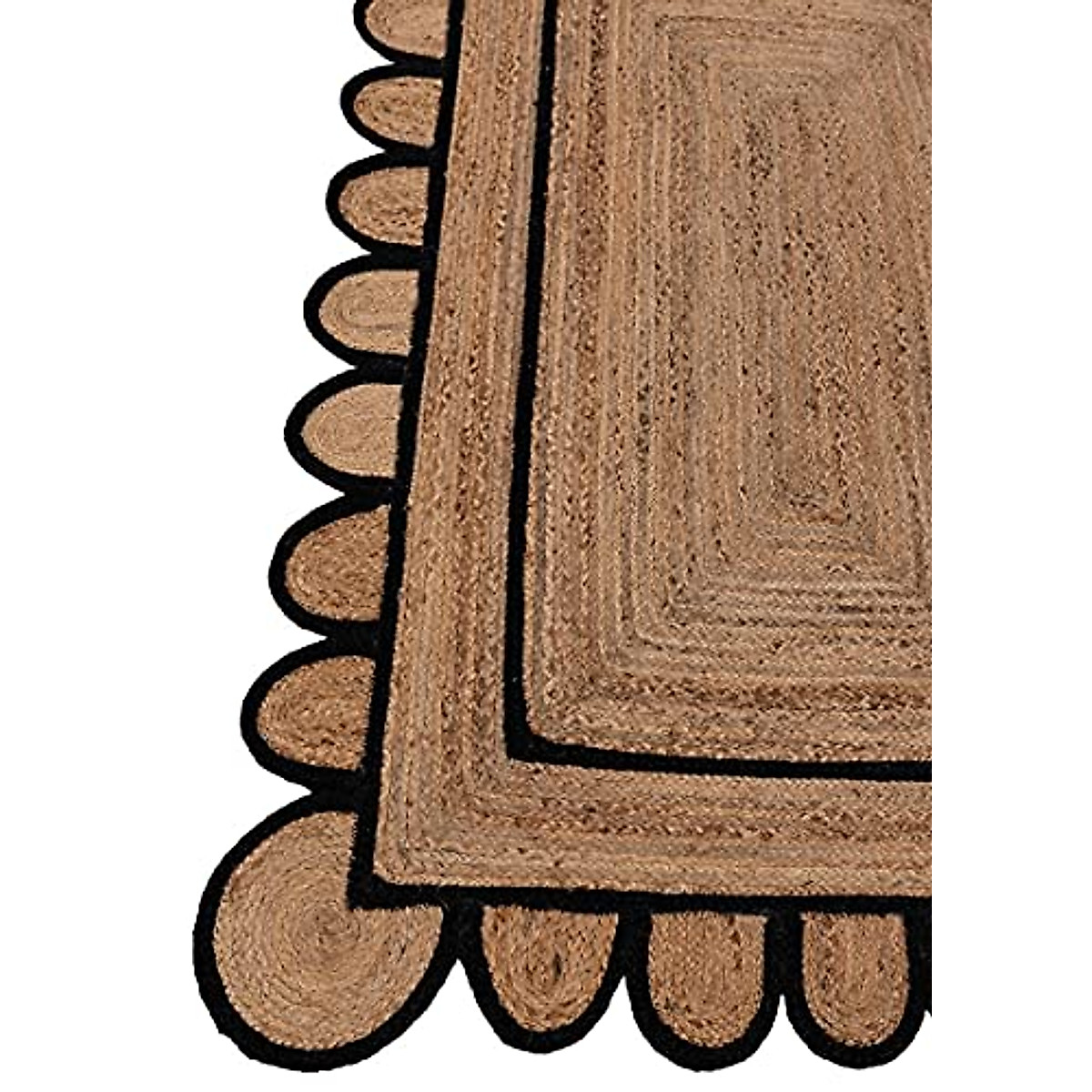 ROYAL ARTS & CRAFTS 2x3,3x5,4x6,5x7,6x9,8x10,9x12 Black Color Scalloped Design Jute Rug Kitchen Rug/Patio Rug/Hallway Rug/Entryway Rug/Outdoor Rug (4x6 Ft Area Rug)