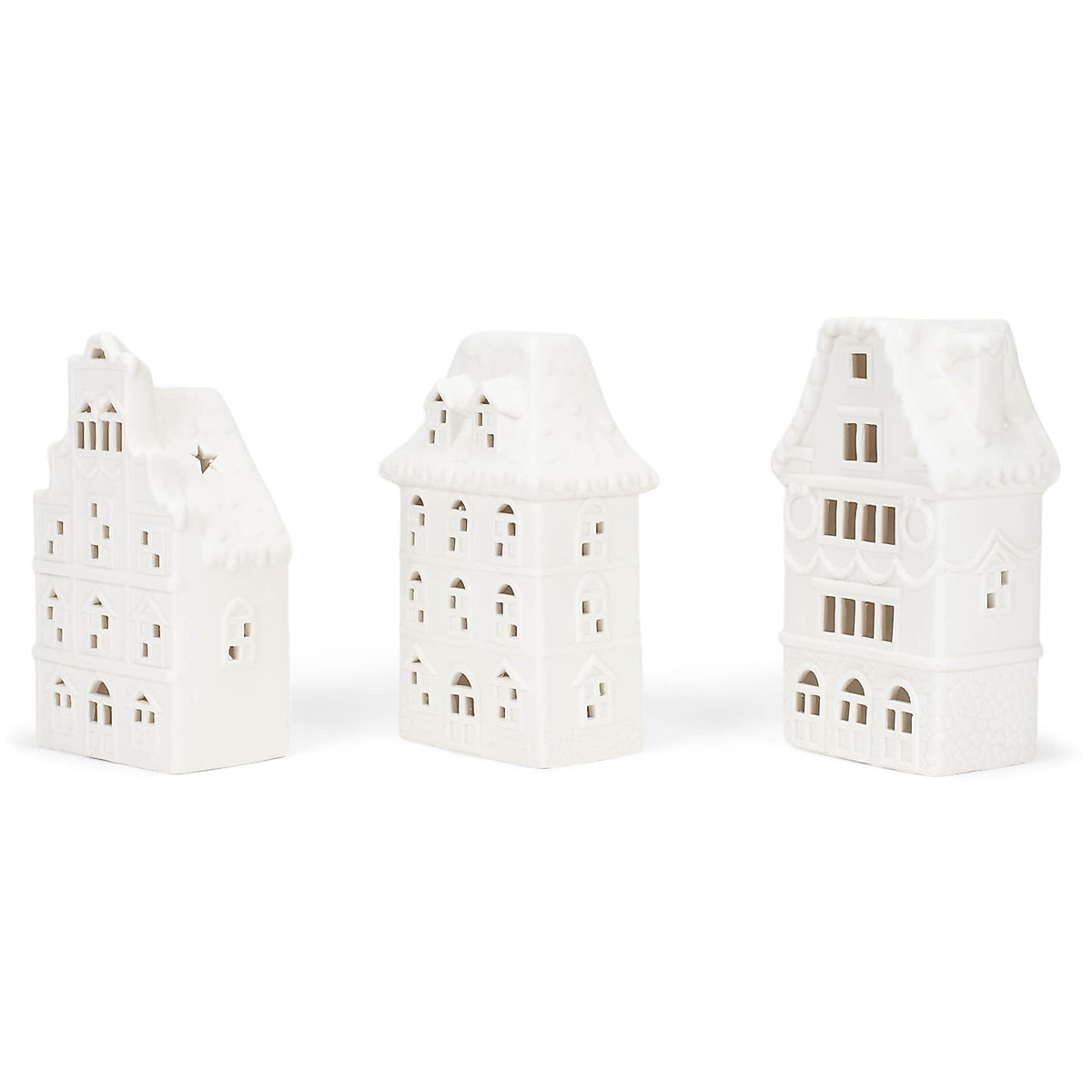 Mark Feldstein & Associates Village Row House White 8 x 4.5 Porcelain Holiday Tea Light Figurines Set of 3
