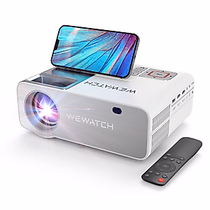 WEWATCH 4K 5G WiFi Projector-V53P 4K Support Native 1080P 350 ANSI 15000 Lumen 4 Point Keystone Correction Portable Outdoor Projectors,Bluetooth Movie Projector,Compatible with HDMI,TV Stick,USB,Phone