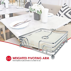 Home Basics Chrome Plated Steel Flat Napkin Holder with Weighted Pivoted Arm, Indoor and Outdoor Use, Silver (1)