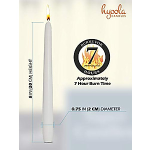 Hyoola Tall Taper Candles - Tapered Candles - White Dripless Candle Sticks - 8 Inch (20cm) - 7 Hour Burn Time (30-Pack)