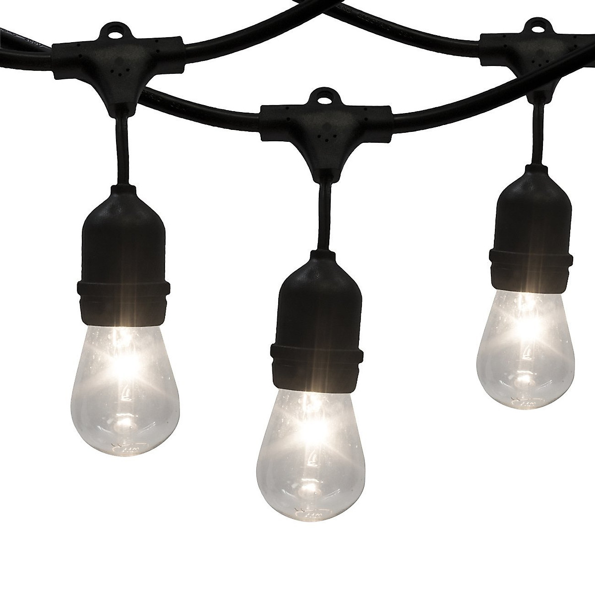 Outdoor String Lights 48 Ft, Commercial Grade Outdoor Light Strand with Hanging Sockets - Weatherproof Strand for Patio Garden Porch Backyard Party Deck Yard, 15 light bulbs included – Black