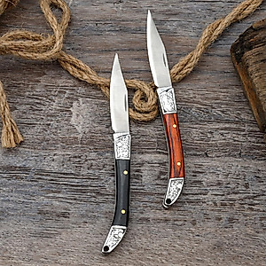 Lightweight Mini Folding Pocket Knife Carving Wooden Handle V Steel Blade Outdoors Camping Hunting Folding Knives Portable Keychain Gift for Men Women, Black