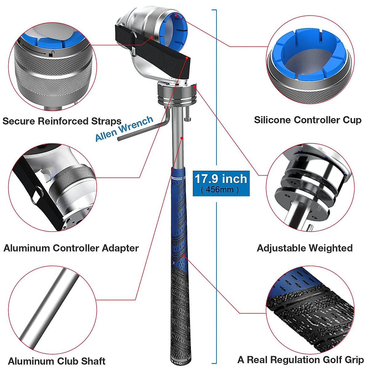 Weighted Golf Club Attachment for Meta Quest 3 & 2-90 DEGREE VERSION Aluminum Golf Club Adapter Handle Compatible with Quest 3/2/1 and Quest Pro, Realistic Grip VR Golf Handle Accessory (Right) Y13S