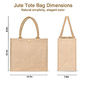 Jazpyne Burlap Tote Bags 4 Pack Jute Tote Bags with Handles and Button (13.7'' x 12.1'' x 7.6'') Reusable Shopping Bags Blank Gift Bags for Party Beach Trip Bridesmaid Wedding DIY