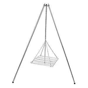 Lineslife Campfire Tripod Grill for Cooking, Durable Stainless Steel Camping Fire Tripod Grill with Grill Grate and Carrying Bag for Outdoor BBQ, Silver