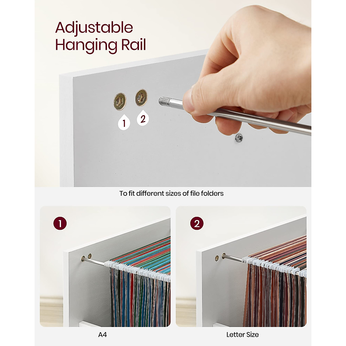 VASAGLE 2-Drawer File Cabinet, Filing Cabinet for Home Office, Small Rolling File Cabinet, Printer Stand, for A4, Letter-Size Files, Hanging File Folders, Modern Style, White UOFC040W46