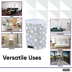 Compact Plastic Step-On Trash Can, Indoor and Outdoor Waste Bin with Foot Pedal, White Decorative Garbage Bin with Lace Design, 12 Qt Small Trash Can for Kitchen, Bathroom, Bedroom, Patio, Yard