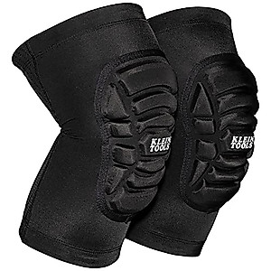 Klein Tools 60614 Knee Pads, Lightweight Padded Knee Sleeves, Breathable Mesh Back, Elastic Cuff with Slip-Resistant Silicone, S/M, Black