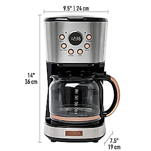 HADEN 75106 Heritage Innovative 12 Cup Capacity Programmable Vintage Retro Home Countertop Coffee Maker Machine with Glass Carafe, Steel/Copper