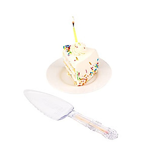 Restaurantware Pastry Tek 9.4 x 2.2 Inch Cake Server With Matches 1 Serrated Edge Dessert Server - Sliding Storage Compartment Disposable Clear Plastic Pie Server Matches Included