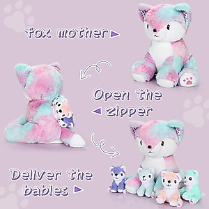 Smikawy Fox Stuffed Animal Set - Fluffy Rainbow Fox Toys Family, Perfect for Christmas or Birthday Gifts for Girls & Boys