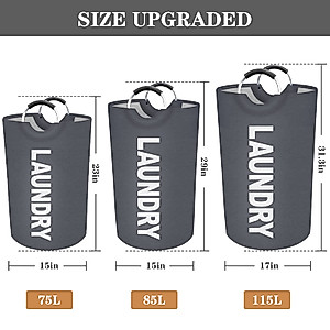 BlissTotes Large Laundry Basket Laundry Hamper Bag Washing Bin Clothes Bag Collapsible Tall With Handles Waterproof Travel Bathroom College Essentials Storage For College Dorm, Family (Grey, L)