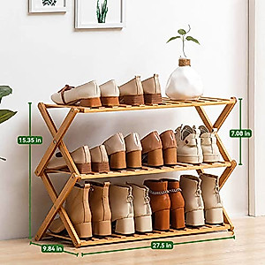Hanari 3-Tier No Installation Shoe Rack, Foldable Shoe Organizer for Entryway and Closet, Natural Bamboo Shoe Shelf.(Natural)