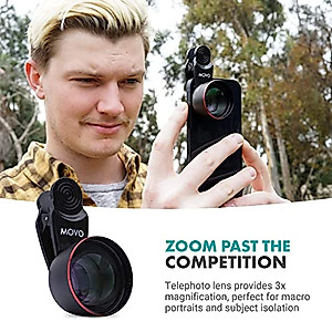 Movo SPL-Tele 3X Telephoto Lens with Clip Mount for Smartphones - Zoom Lens for iPhone, Android, and Tablets - Smartphone Telescopic Lens for Video and Photography - Best Telephoto Lens for iPhone