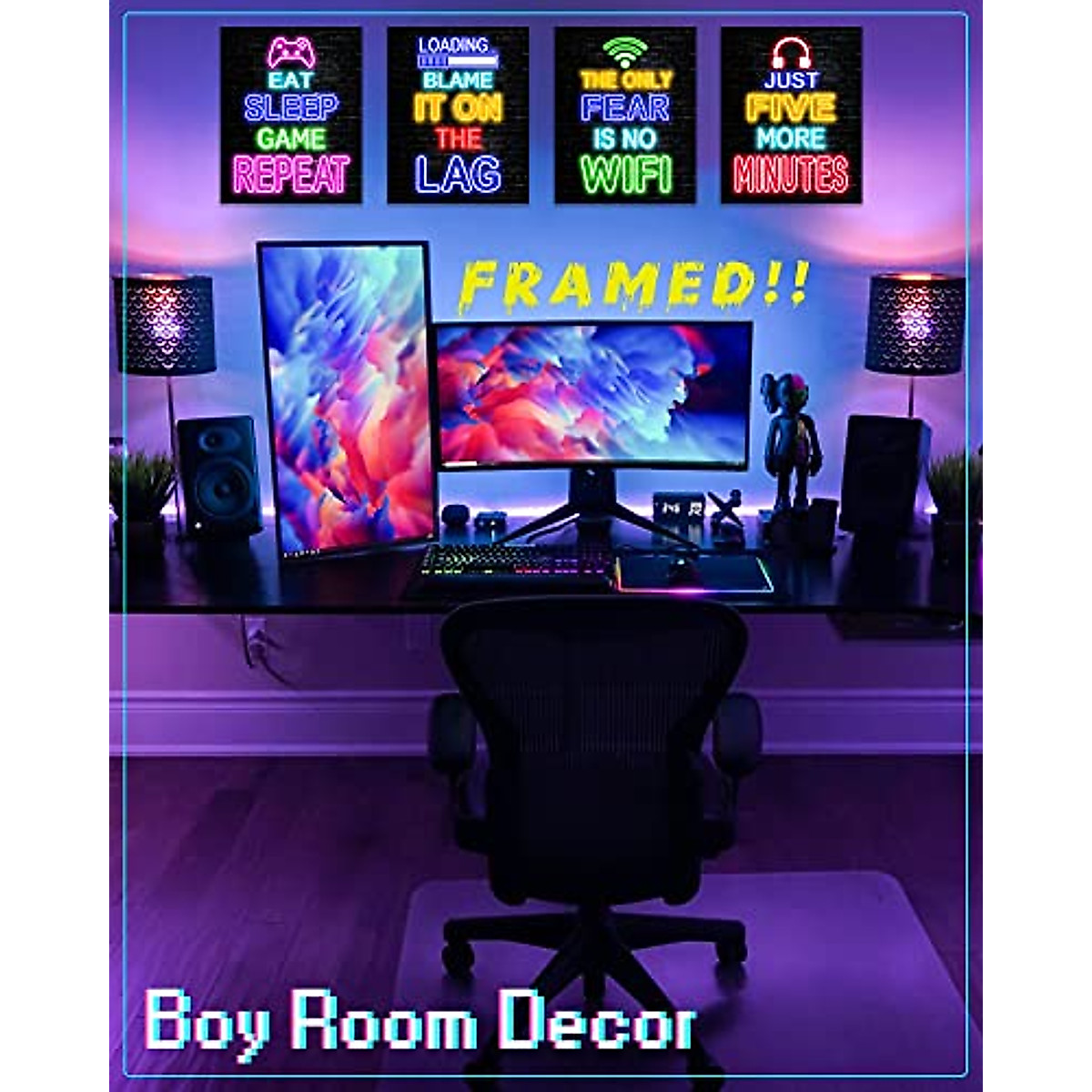 Drsoum Video Game Room Decor for Boys - Gaming Wall Art - Neon Gaming Room Decor - Game Poster FRAMED 8"x10" - Gamer Wall Decor - Teenage Boy Room Decor