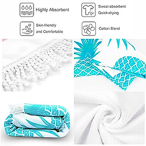 Filly Wink Pineapple Beach Towel Oversized 59x59 Microfiber Quick Dry Light Travel Towel Round Beach Towel Yoga Picnic Mat Room Decor Table Cloth Pool Camping Towel for Adults Beach Gifts - Teal