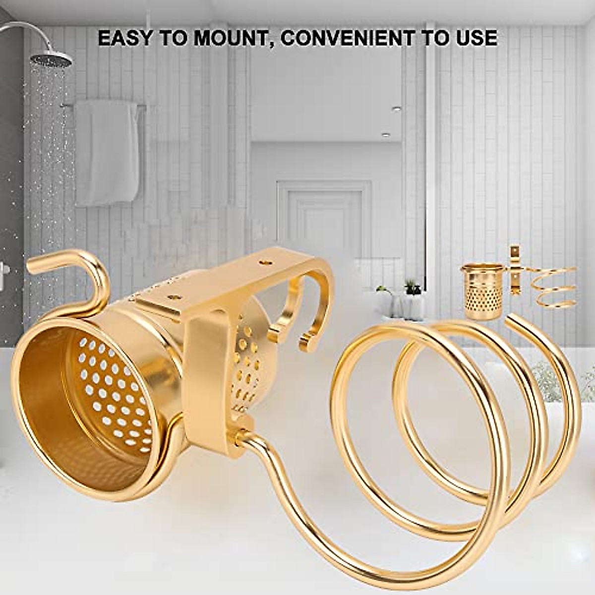 Bathroom Storage Shelf Wall Mount Hair Care Styling Tool Organizer Space Aluminum Hair Dryer Basket for Bathroom Organizer Multipurpose Rack(Gold)