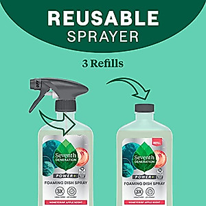 Seventh Generation Foaming Dish Spray, Honey Crisp Apple 16 Fl Oz (Pack of 3), Refill Pack of 3 with 1 Sprayhead