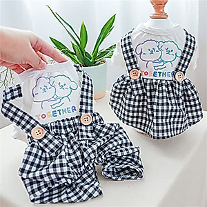 HOUKAI Dress Dog Clothes Print Plaid Skirt Pet Spring Summer T-Shirt (Color : D, Size : Scode)