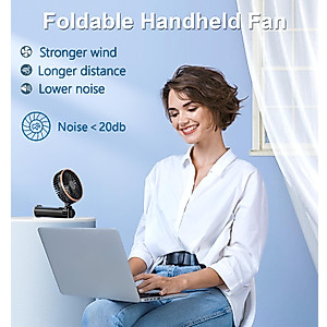 BEYYON Portable Handheld Fan, 5200mAh Metal Handle Portable Fan Rechargeable, 180° Foldable, 6 Speeds USB Rechargeable Fan, Electric Personal Fan with Power Bank for Travel, Outdoor, Camping, Office