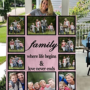 Personalized Blanket With Family Member Photos, Where Life Begins And Love Never Ends,Throws Fuzzy Blanket Gifts For Family Lovers Friends Couples Gifts Valentine’S Mother’S, W40"xL50"(102cmx127cm)