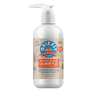 Grizzly Wild Alaskan Salmon Oil Dog Food Supplement Omega 3 Fatty Acids, 8 oz