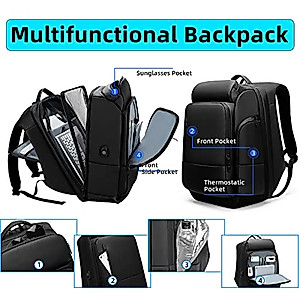 GYakeog Backpack for Traveling on Airplane, Travel Backpack for Men Women 17.3 inch Laptop Backpack large Travel Backpacks Carry on Work Backpack Waterproof Charge Antitheft Black