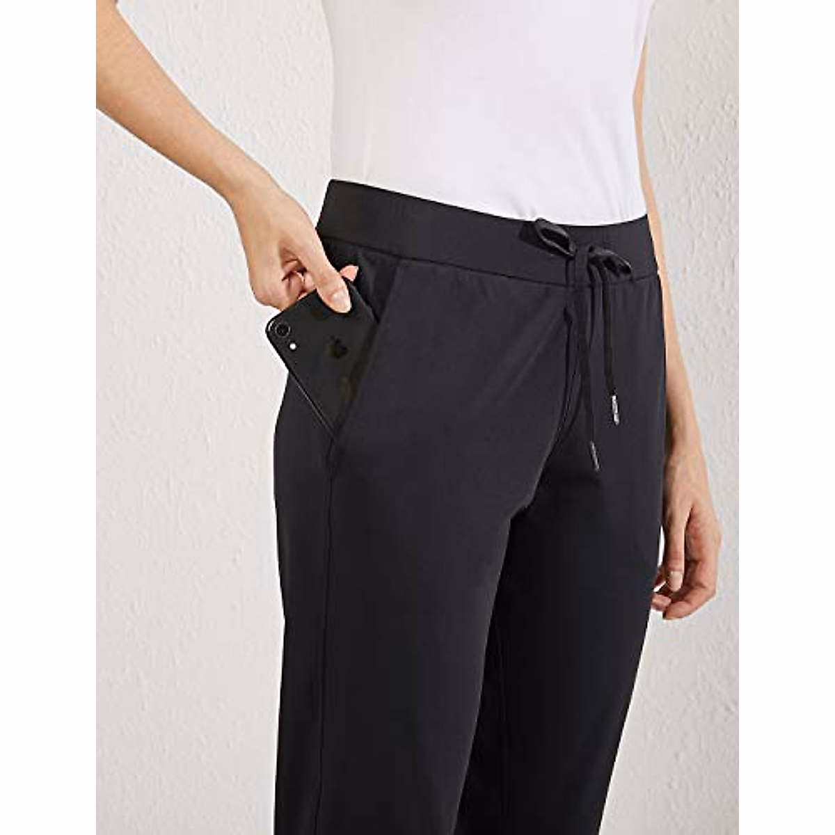 AJISAI 7/8 Joggers Travel Pants with Pockets Lounge Casual Stretch Workout Pants for Women Black 27" L