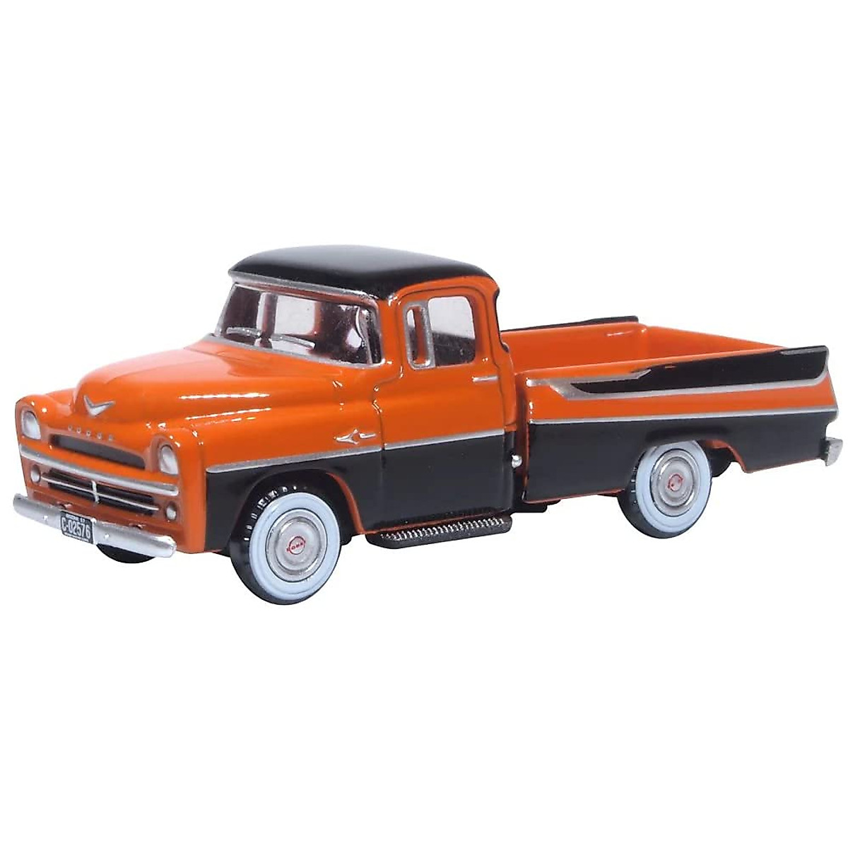 1957 D100 Sweptside Pickup Truck Omaha Orange and Jewel Black 1/87 (HO) Scale Diecast Model Car by Oxford Diecast 87DP57004