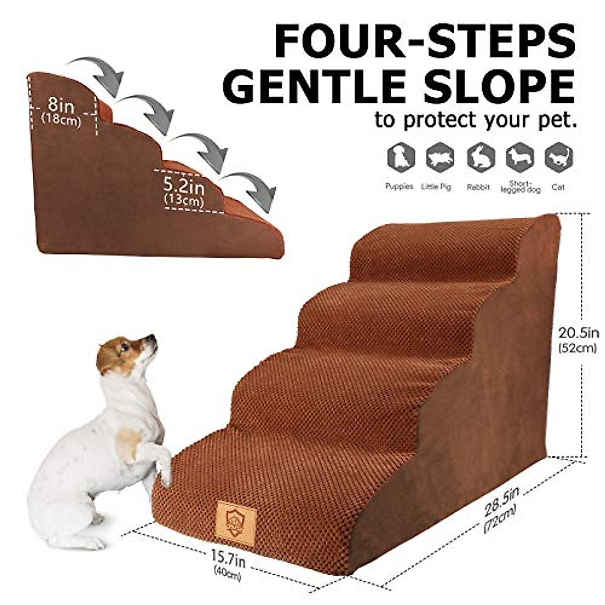Topmart High Density Foam Dog Steps 4 Tiers,Extra Wide Deep Pet Steps,Non-Slip Pet Stairs,Dog Ramp for Bed,Soft Foam Dog Ladder,Best for Older Dogs Injured,Older Pets,Cats with Joint Pain,Color Brown