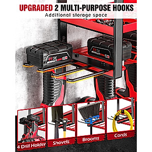EACONPT Power Tool Organizer, 4 Layer Metal Tool Organizers and Storage, 11 Drill Holder Wall Mount, Power Tool Organizer Wall Mount, Heavy Duty Tool Organizer for Garage Storage, Gifts for Men, Red