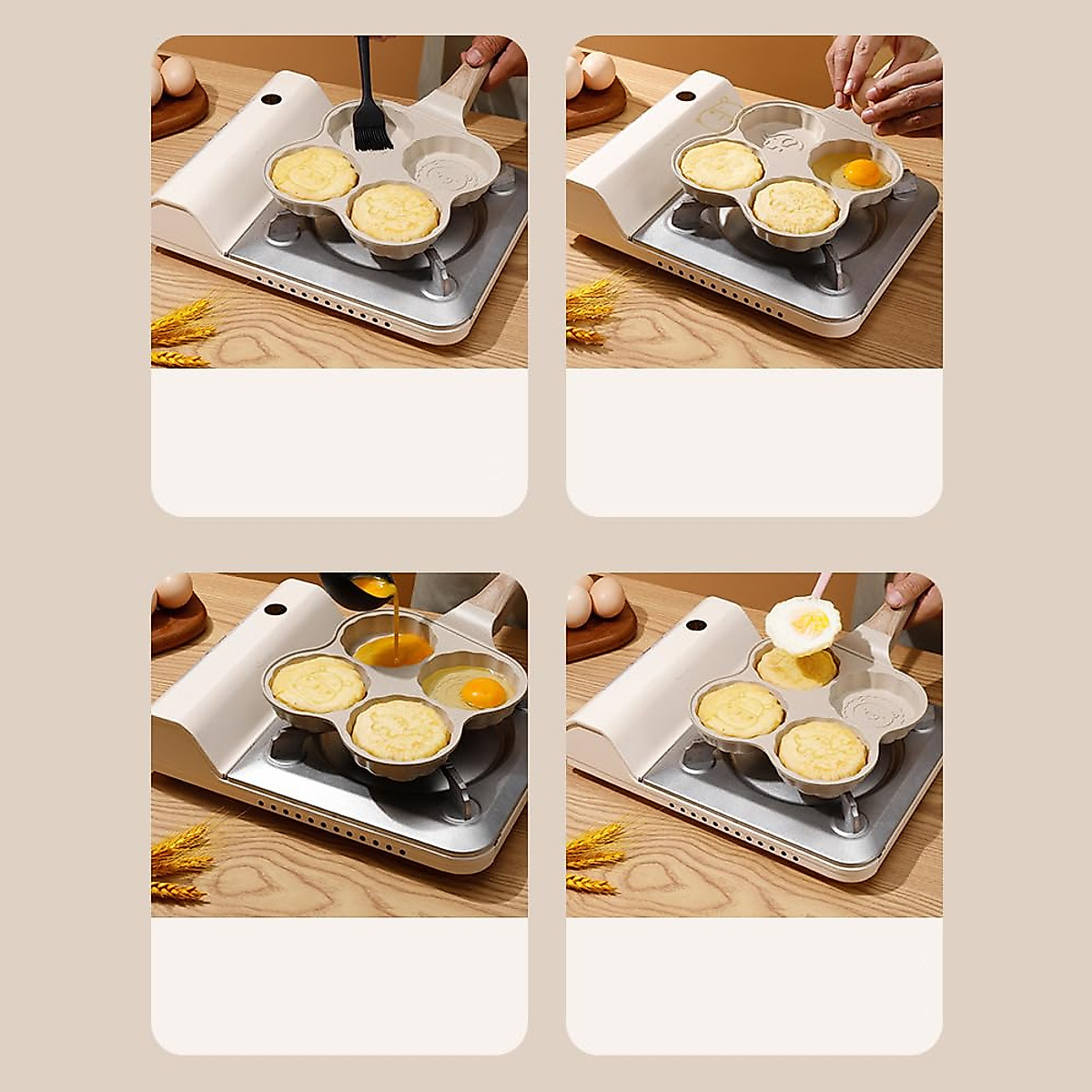 Unoschrim Egg Frying Pan | 4-Cup, Nonstick Fried Egg Pan, Aluminium Omelette Pan, Versatile Breakfast Frying Pan for Cooking Egg, Hamburger, and Pancake, Compatible with All Stoves, Off White