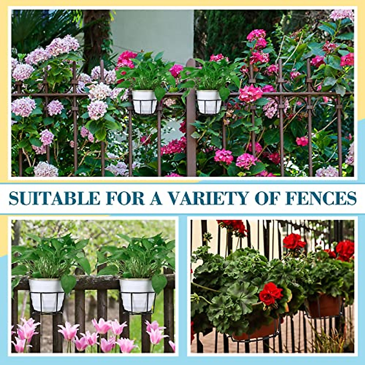 12 Pcs Hanging Railing Planters 6 Inch Flower Pot Holders Black Potted Stand Railing Planter Iron Rack Balcony Planter Basket Small Shelf Container for Indoor Outdoor Balcony Fence Garden Flower Pot