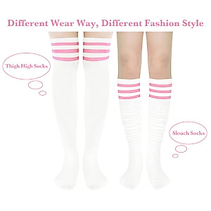 Gotneto Thigh High Socks for Women Thin Knee High Socks Striped Thigh High Socks Over the Knee Socks Long Thigh Highs Tights Casual Thigh High Stockings Socks 1 Pair White Pink One Size