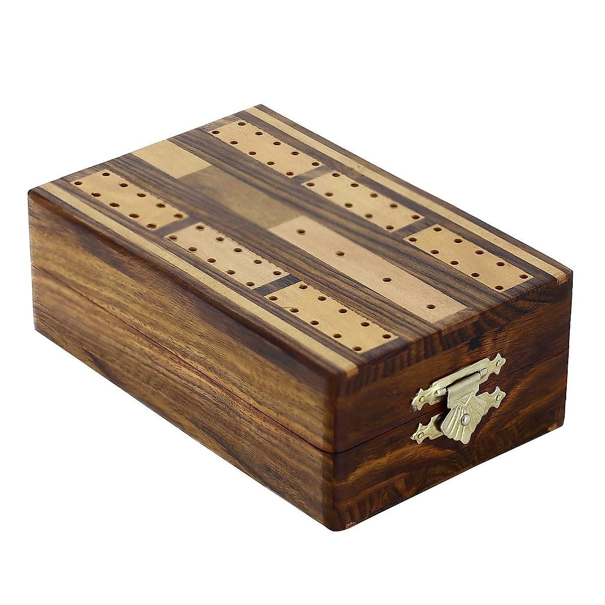 Indian Glance Cribbage Board Game With Storage Unique Metal Pegs And Playing Cards Game Gift Set Box