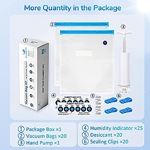 FugaCity 3D Printer Filament Storage Vacuum Bags Kit- 20 Pcs Dust Proof &Humidity Resistant Sealed Bags(13.6 ×11.8 inch) with Desiccant/Humidity Indicator/Clips/Hand Pump for Keeping Filament Dry